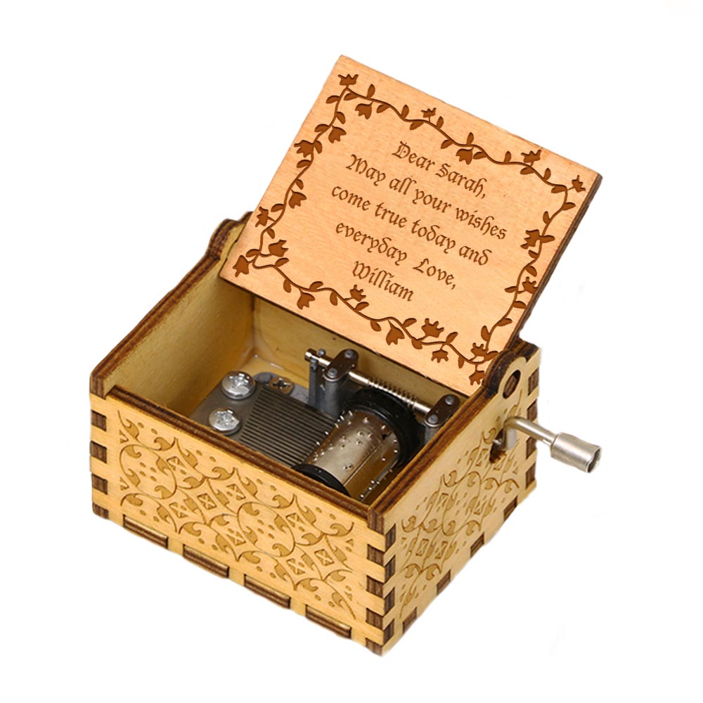 Personalized Engraved Hand Crank Wooden Music Box with Text | MadeMine
