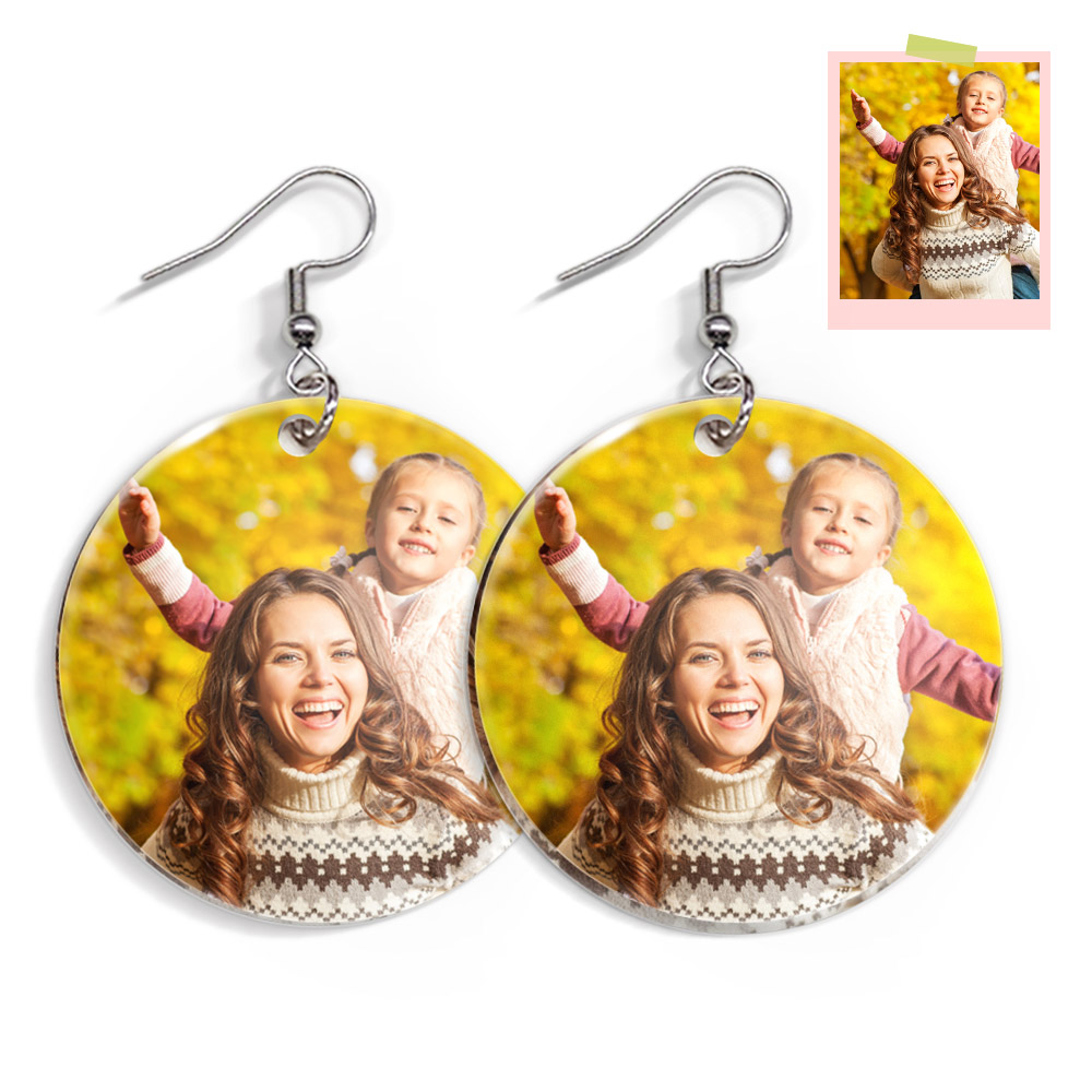 Custom Photo Acrylic Dangle Earrings Personalized Circle Earrings ...
